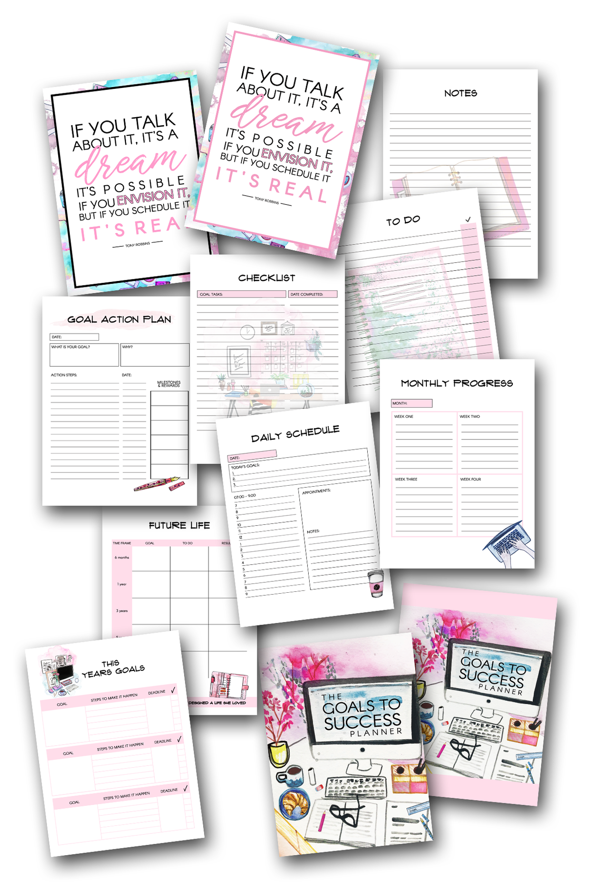 THE GOALS TO SUCCESS PLANNER 21-Pages – Simply Love PLR